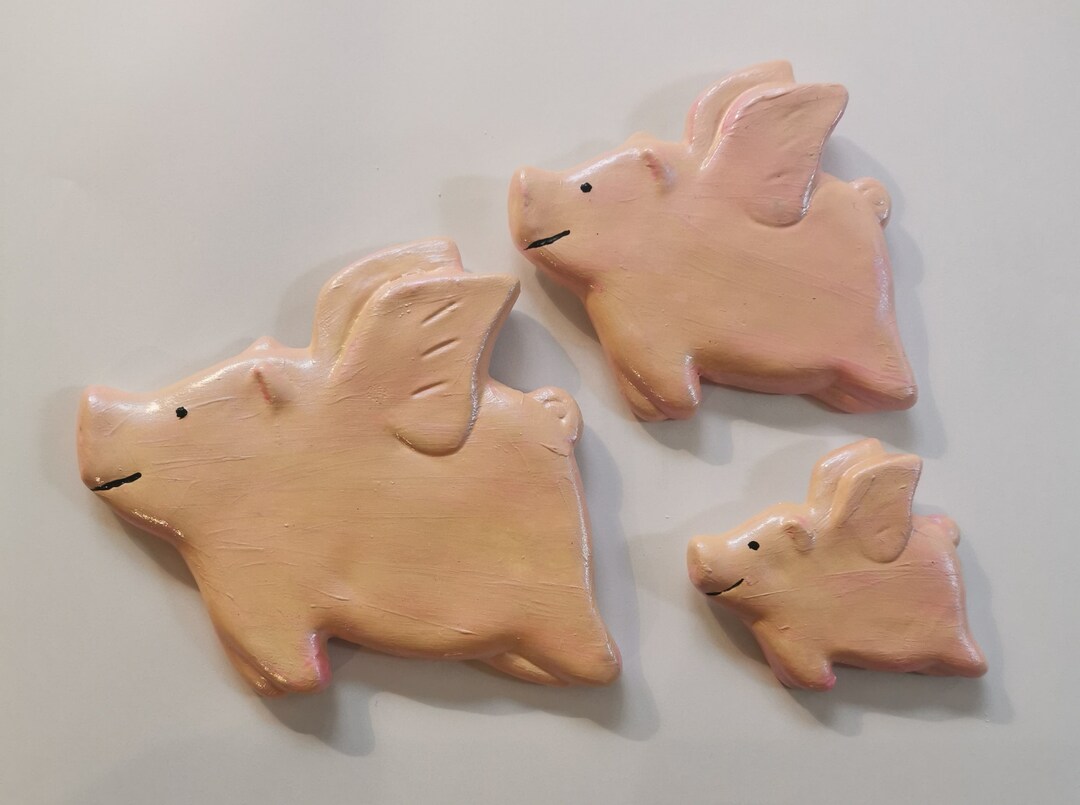 Flying Pigs Plaster Wall Plaques Pink British Pig Breeds Handmade in UK ...