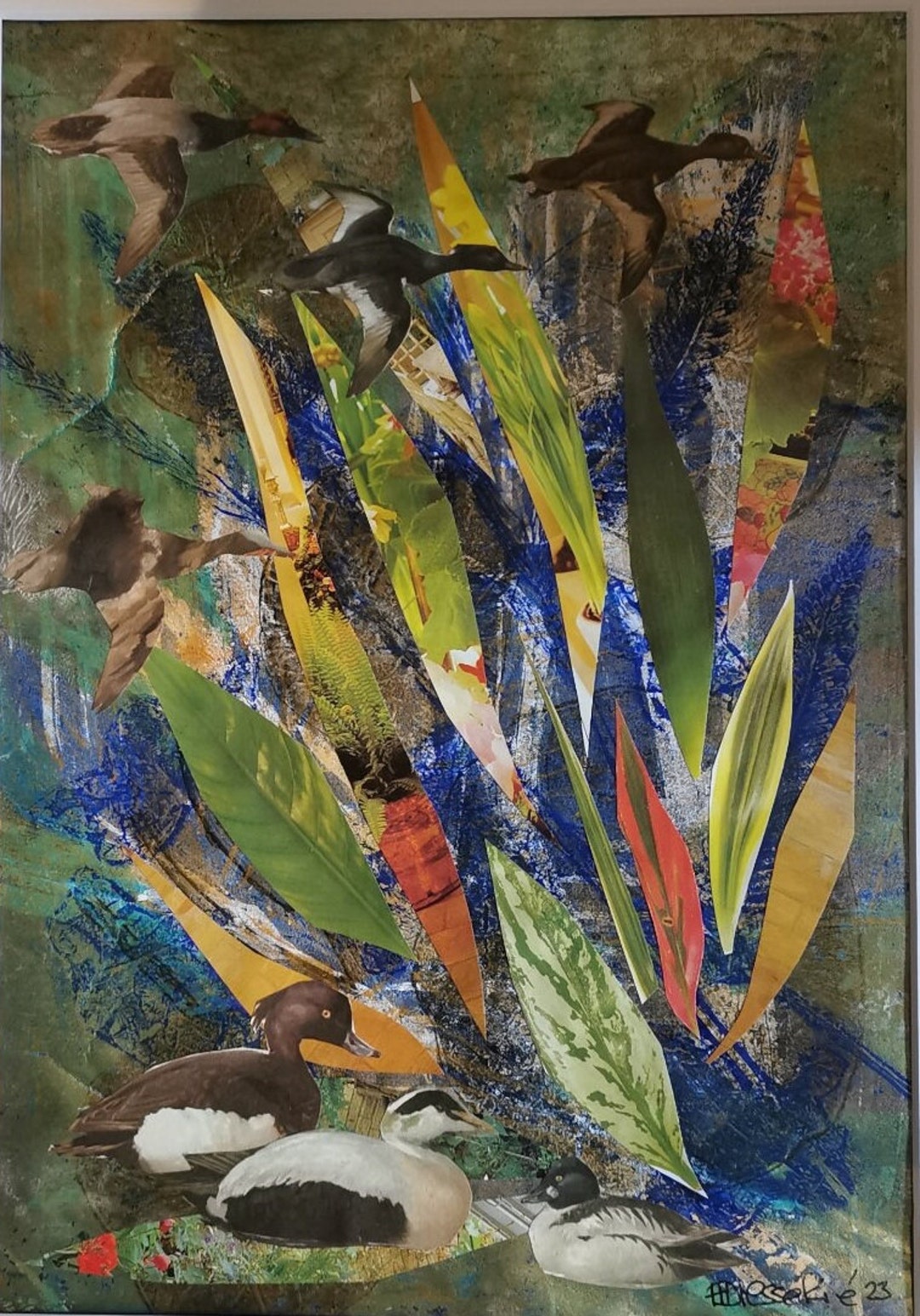 Flying Ducks Collage Art Print: Vintage Book Paper, Gelli Print (A4) - Etsy