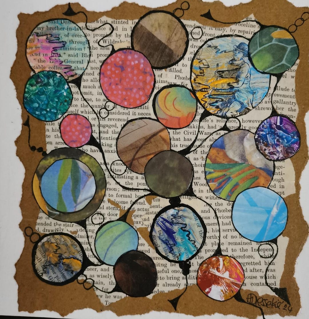 Mixed Media Collage. Rider on the Moon,. Small Original Unique Artwork ...
