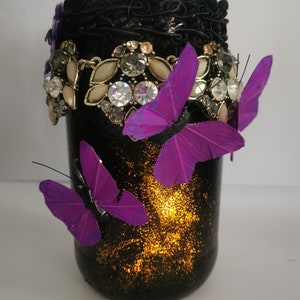 Black Purple Goth Jar With Butterfly 3D Collage on Up-cycled Glass Jar ...