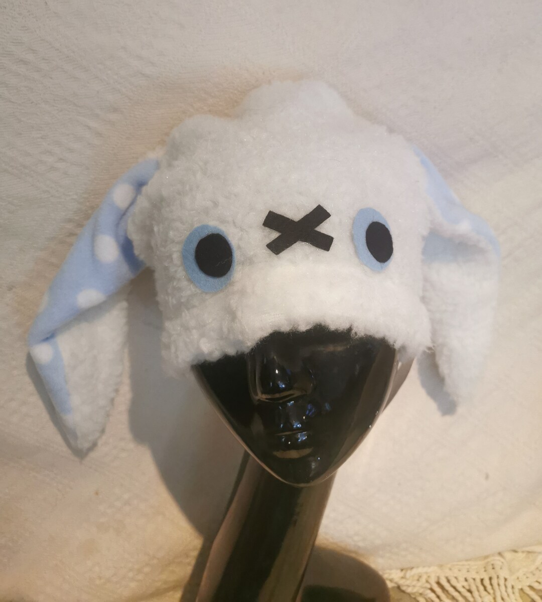 White Bunny Kawaii Harajuku Festival Hat Baby Spotty Blue Ears in ...