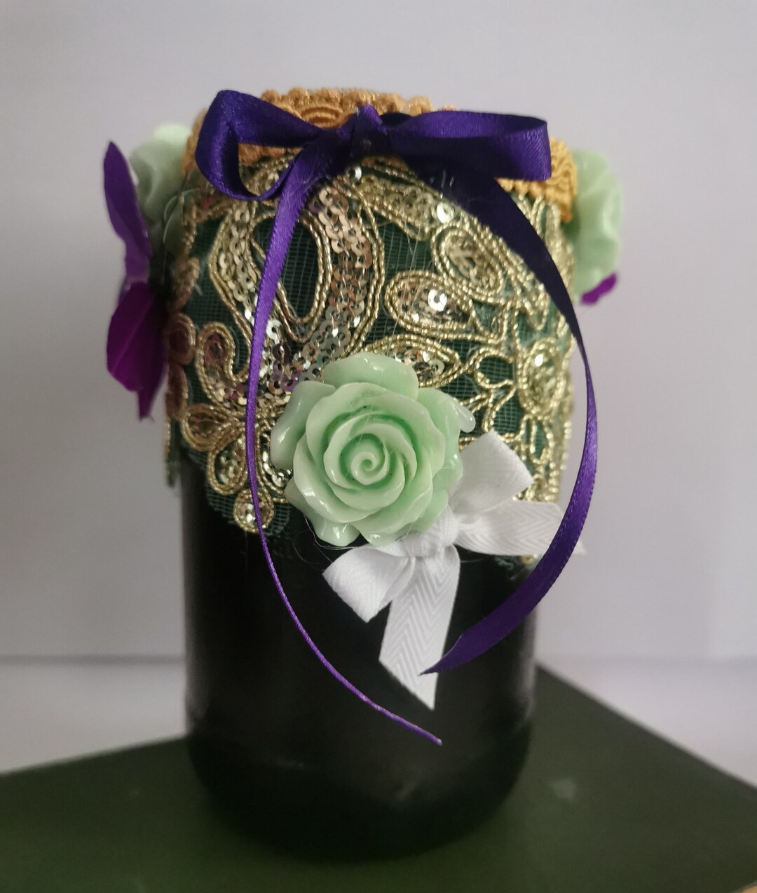 Black Goth Jar With Butterfly and Rose 3D Collage on Up-cycled Glass ...