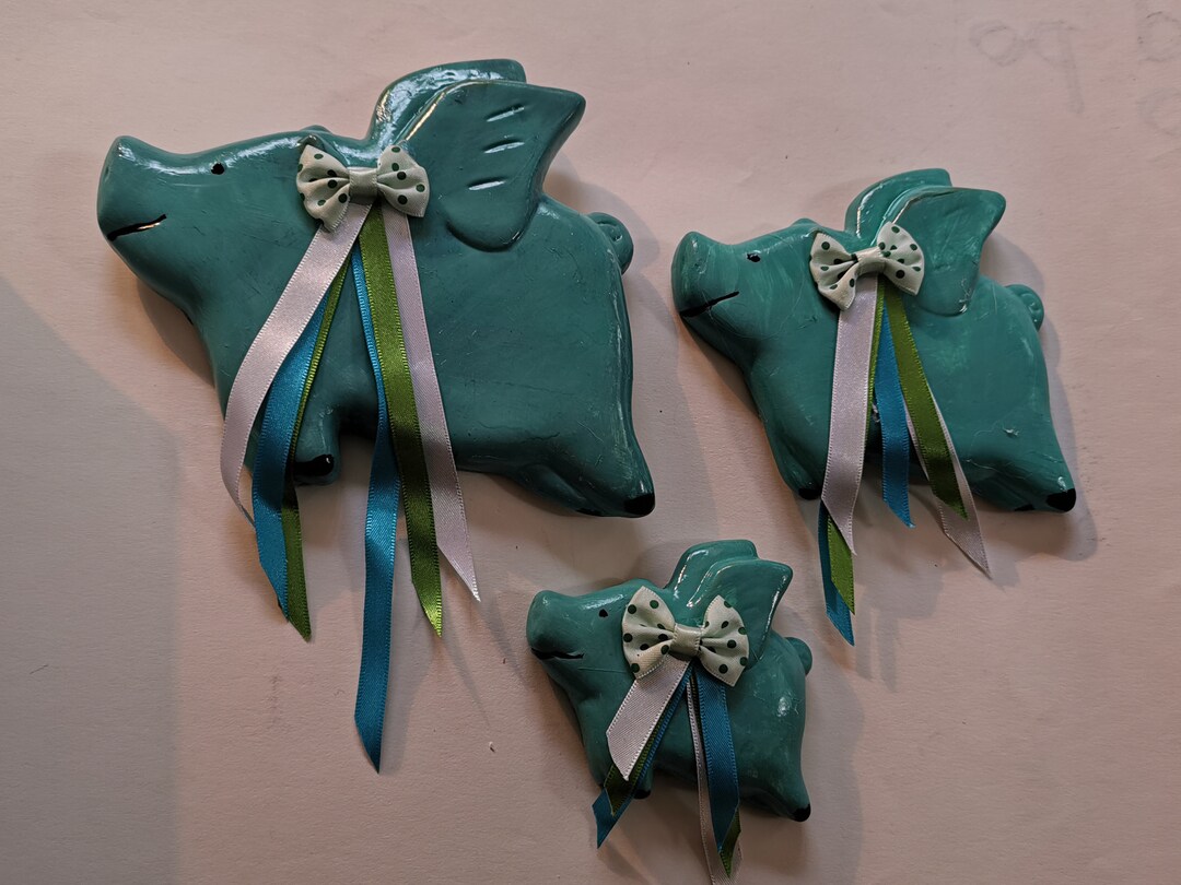 Flying Pigs Plaster Wall Plaques With Ribbone Blue Handmade in - Etsy