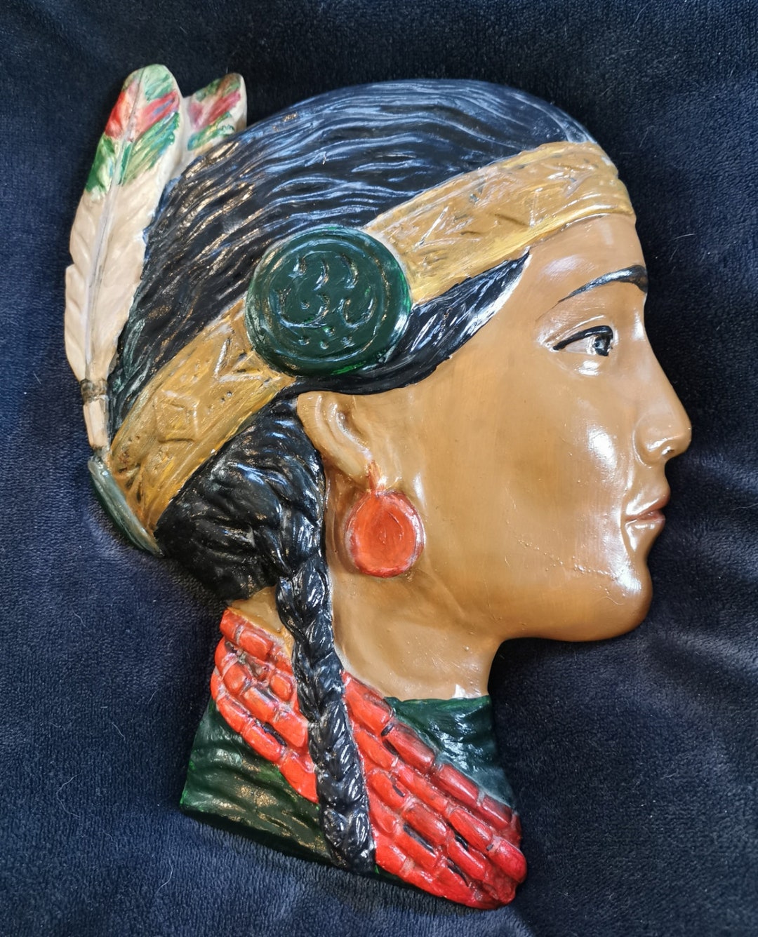 Native American Wall Art. Woman Plaster Chalkware Plaque Retro Repro ...