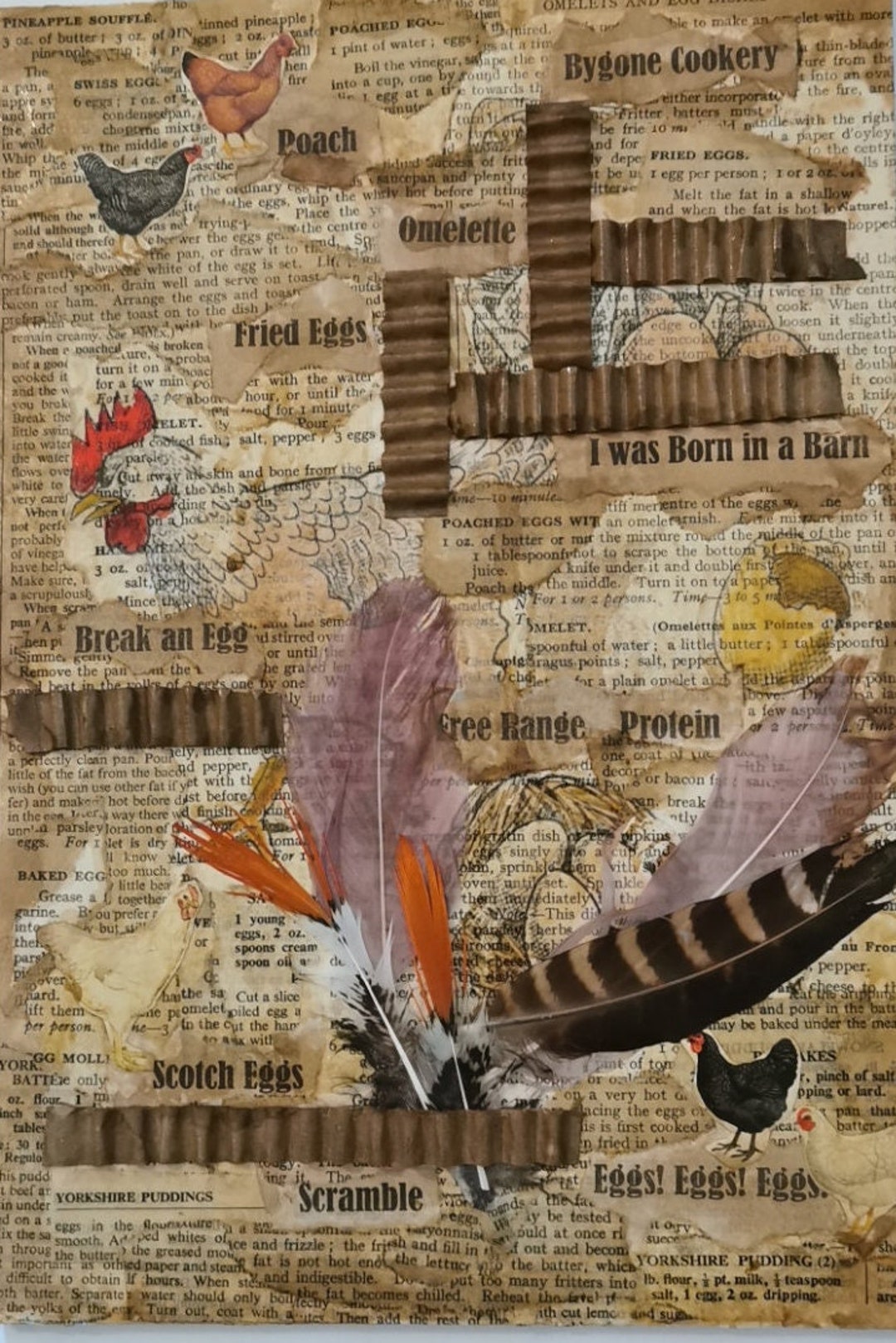 Vintage Cookery Collage Art: Chickens & Eggs Mixed Media - Etsy