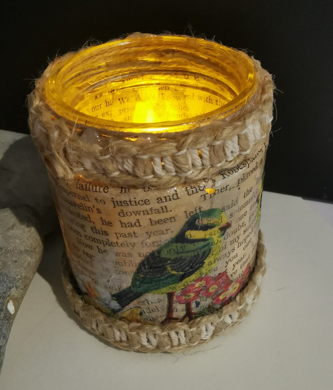 Night Light Tea Light Decoupage Collage Jar With Bluetit. Recycled ...