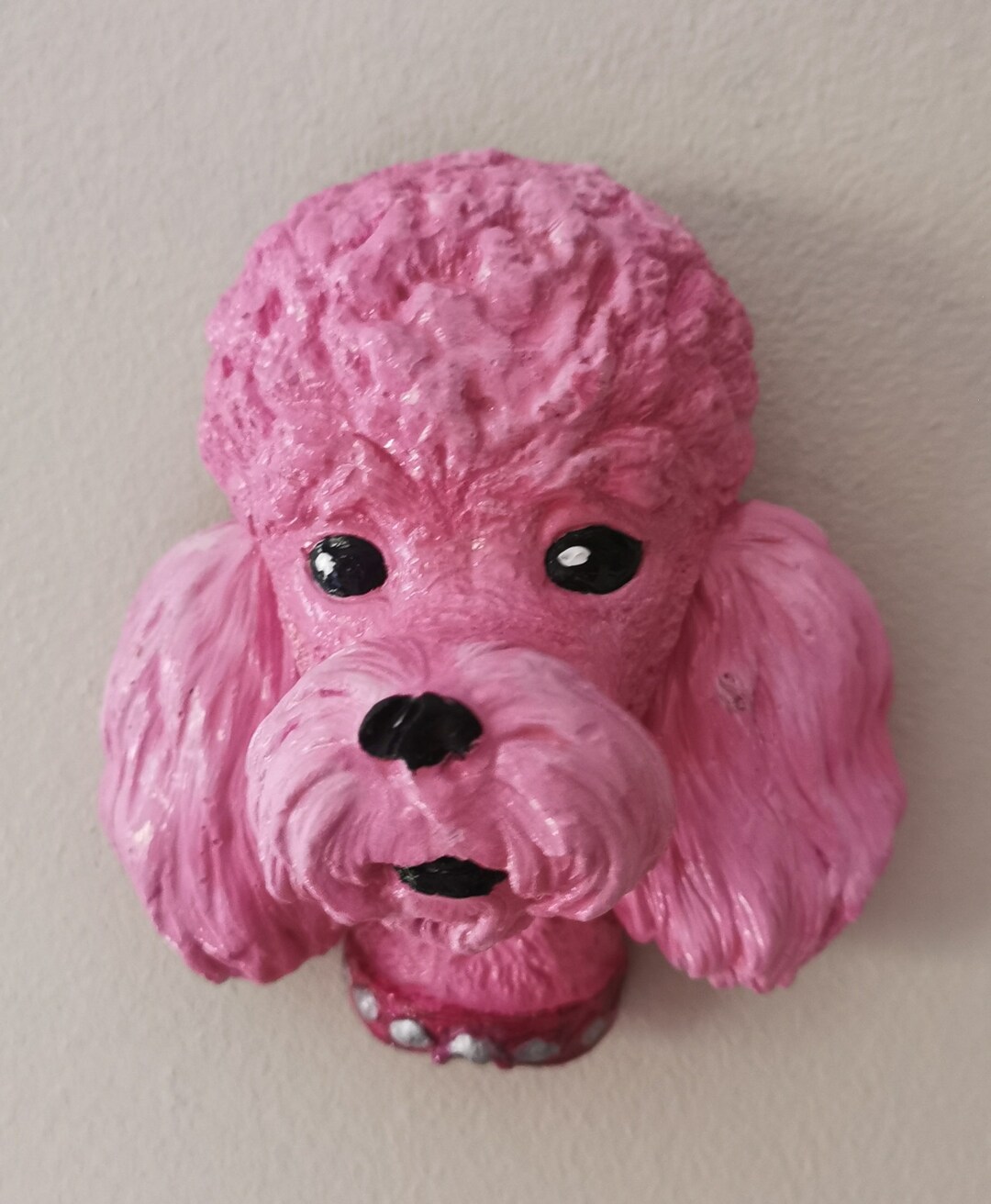 Pink Poodle Chalkware Plaster Wall Hanger Plaque Repro Handmade in UK ...
