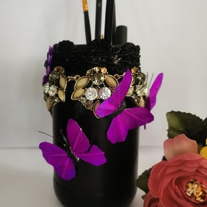 Black Purple Goth Jar With Butterfly 3D Collage on Up-cycled Glass Jar ...