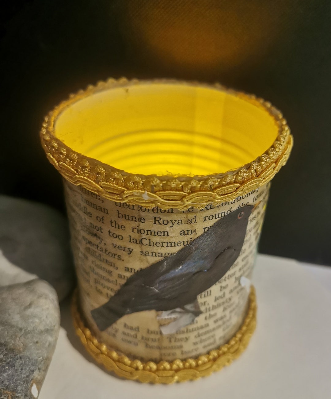 Night, Tea Light, Decoupage Collage Jar With Birds and Floral Paper ...