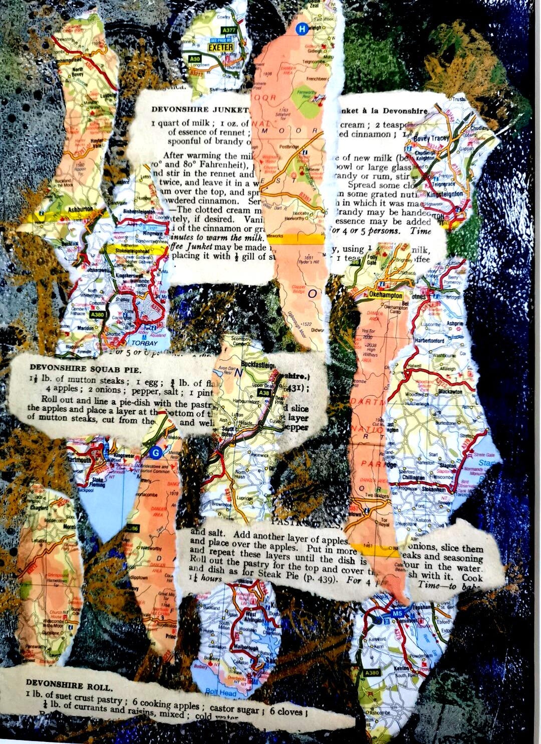 Devon Collage Art : Vintage Map & Recipes Original Mixed Media - Etsy