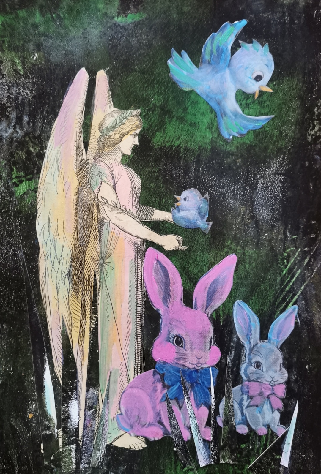 When Goth Meets Kitsch .. Collage on Card With Acrylic Background and ...