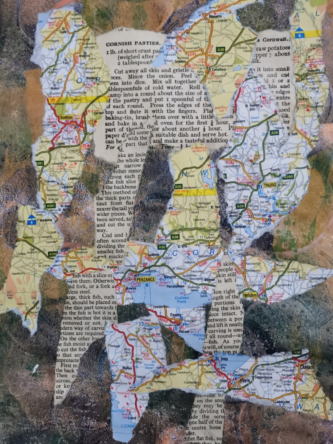 Cornwall Map Collage Art: Vintage Recipe Mixed Media - Etsy
