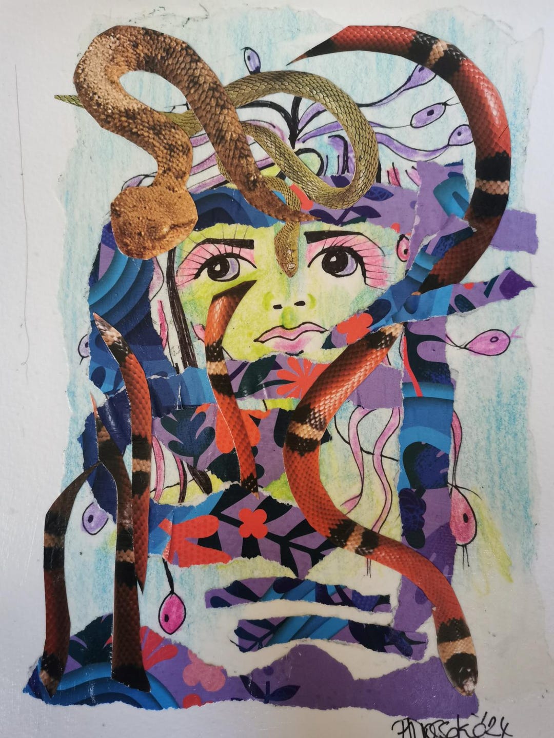 Medusa Mixed Media Collage: Recycled Paper Art, Unframed - Etsy