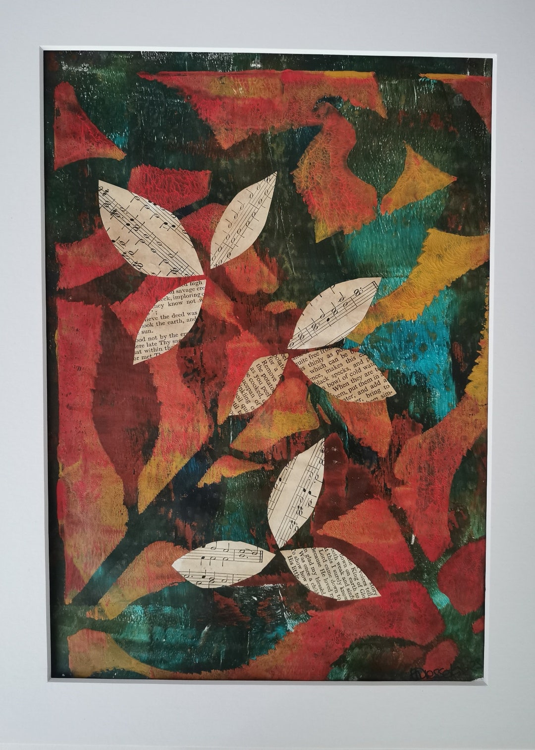 Musical Leaves Collage Artwork Using Papers From Gelli Prints, Recycled ...
