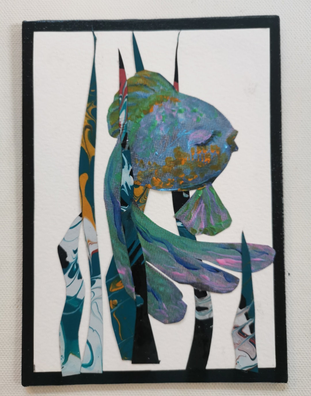 Kitsch Fish Mixed Media Collage on Small Canvas Board. the Fish and ...