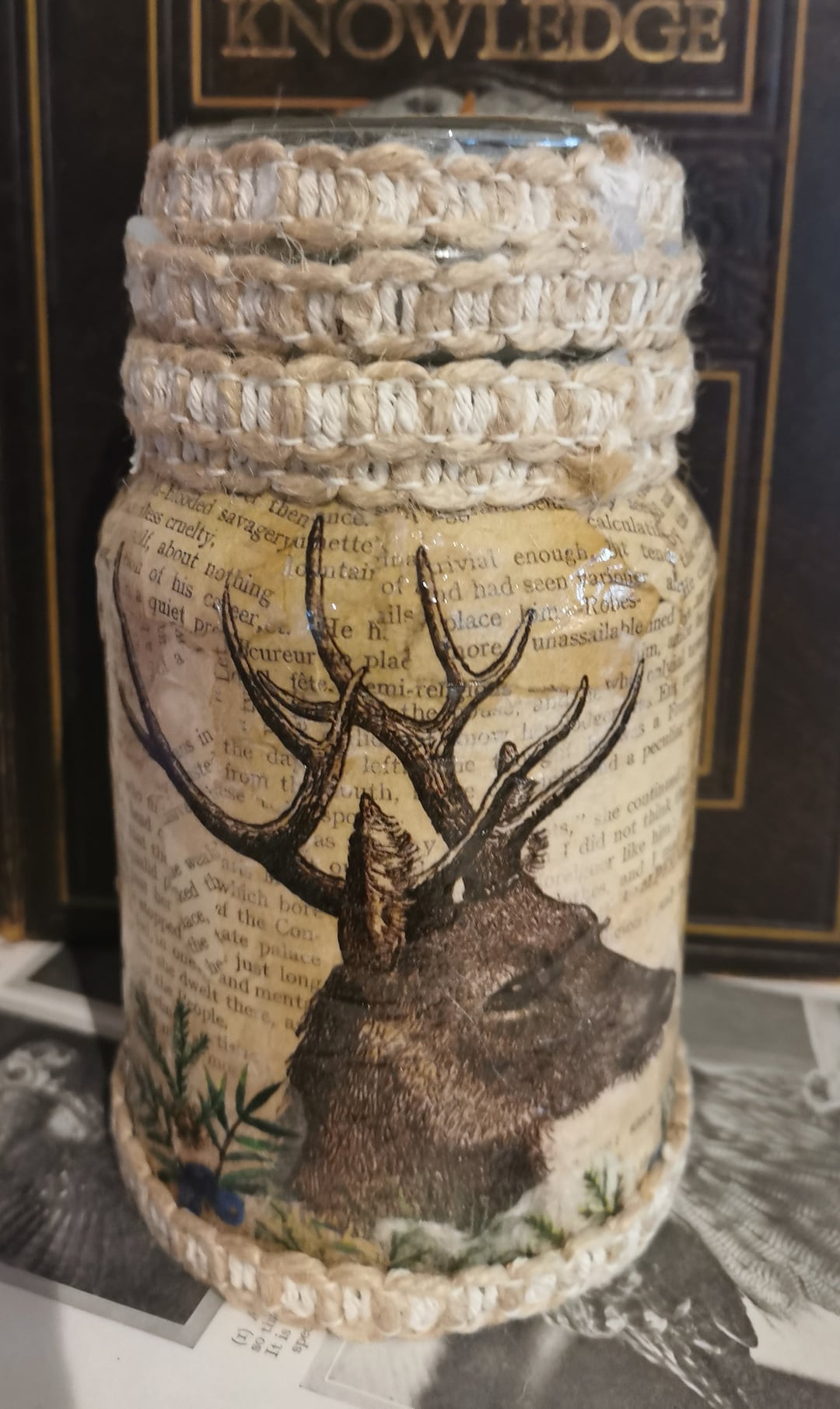 Decoupage Collage Jar With Lid. Recycled Paper on Up-cycled Glass Jar ...