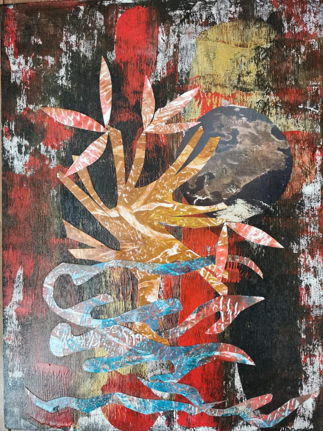 Collage Mixed Media Art on Board 'moon Witch'. Original by UK Artist H ...