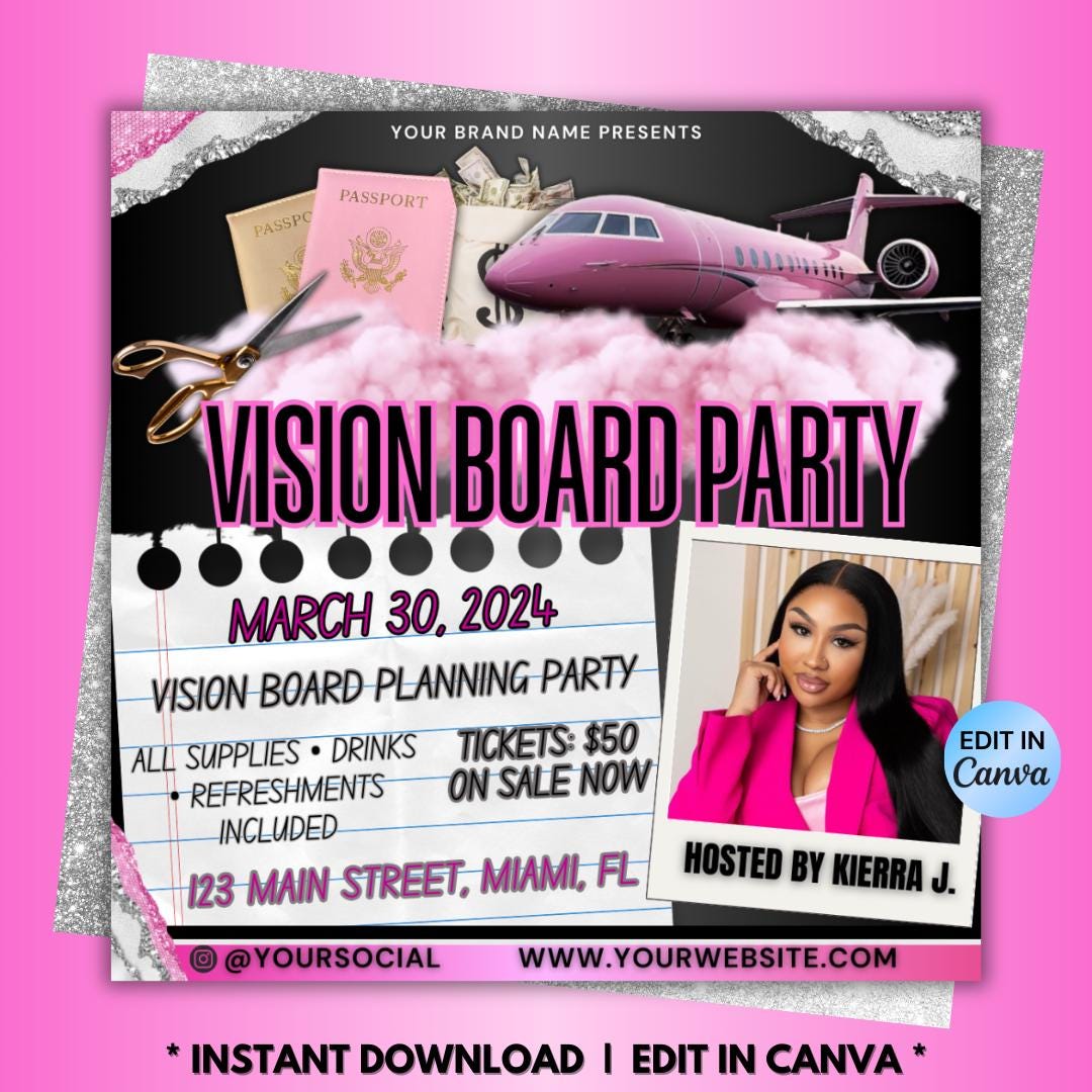 Vision Board Party Flyer, Vision Board Flyer, Manifesting Event Flyer ...