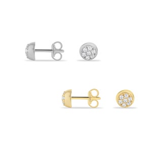 14K Solid Gold Push Back Pave Round Design CZ Diamond Earrings Elegant ...