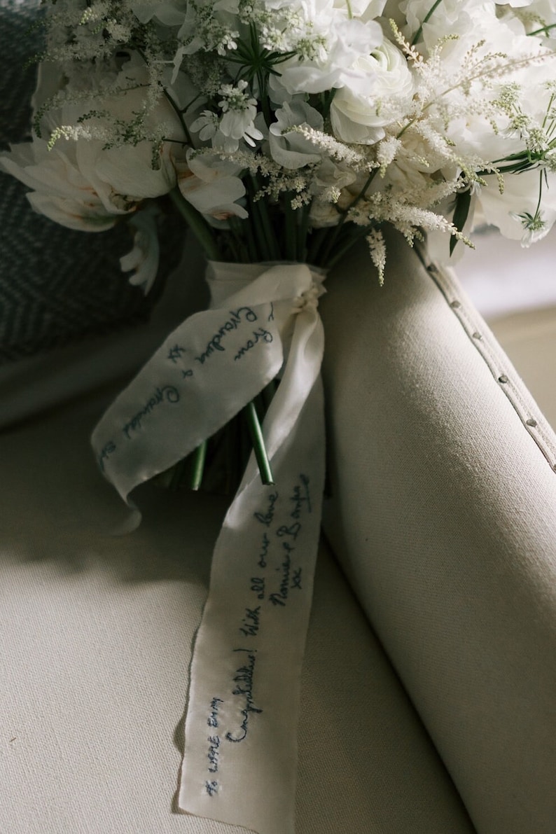 Handwriting Custom Embroidery Silk Bouquet Ribbon - Etsy