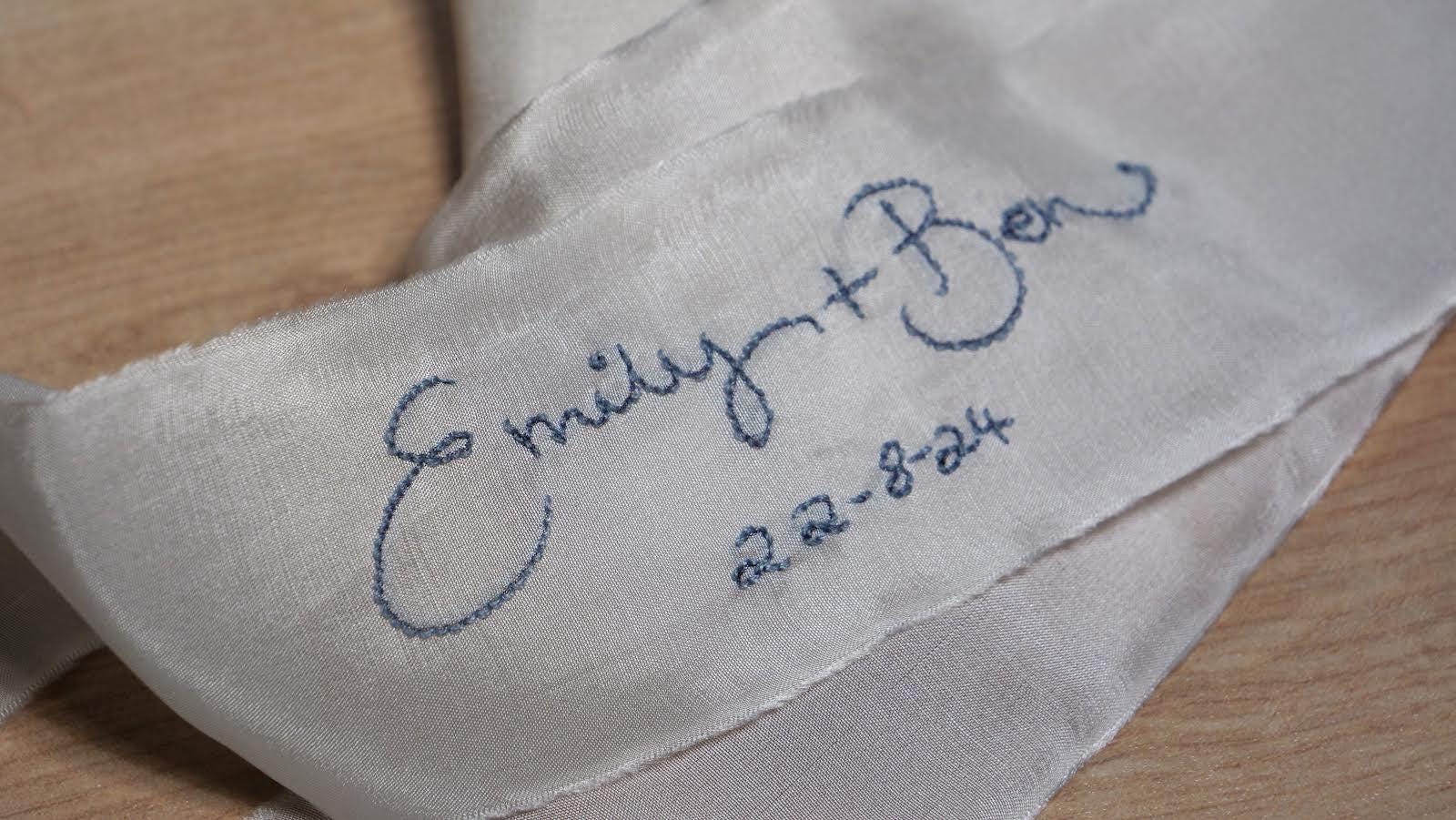 Handwriting Custom Embroidery Silk Bouquet Ribbon - Etsy