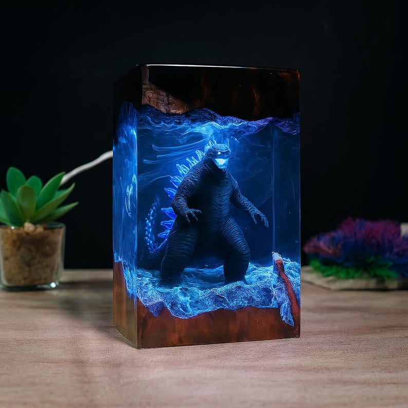Godzilla Resin Lamp, Glow in the Dark Kaiju Decor, Movie Monster Desk ...