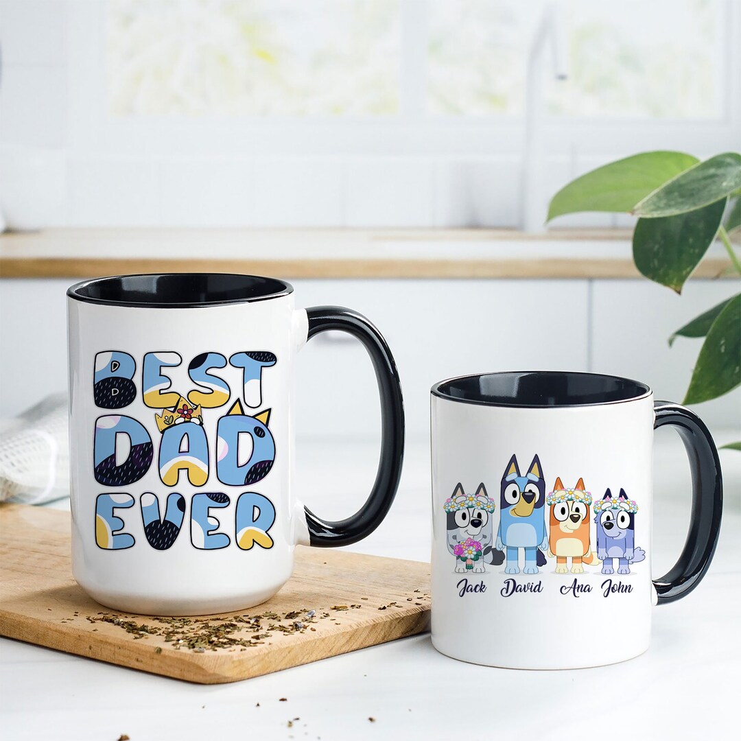 Personalized Bluey Dad Mug, Best Dad Ever Mug, Custom Bluey Dad Coffee ...