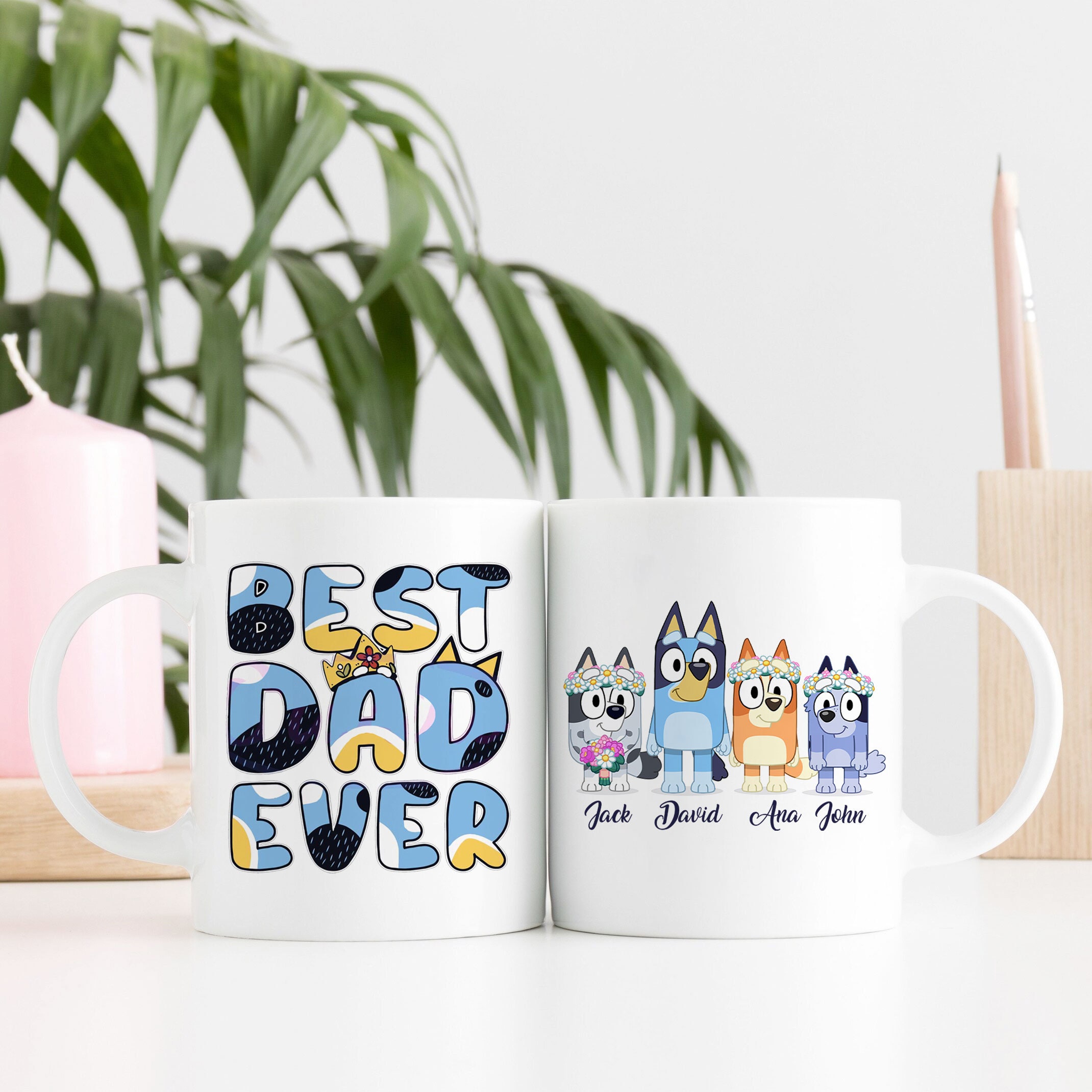 Personalized Bluey Dad Mug, Best Dad Ever Mug, Custom Bluey Dad Coffee ...