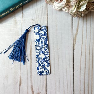 Handmade Blue and White Pattern Bookmark With Blue Tassel - Perfect ...