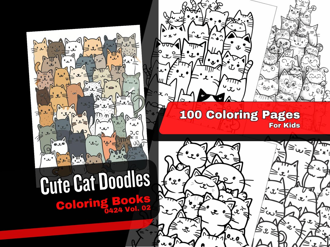 Cat Doodle Coloring Books, 100 Coloring Pages of Images on an A4 Paper ...
