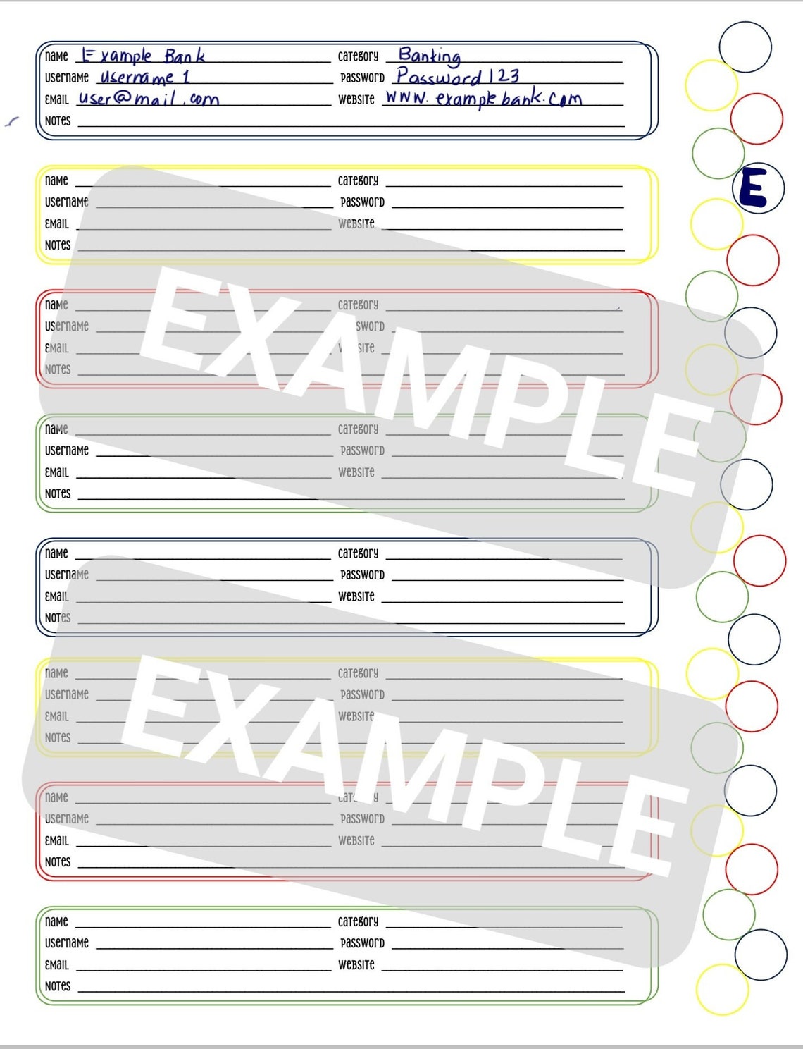 Password Book Template Colors - Etsy