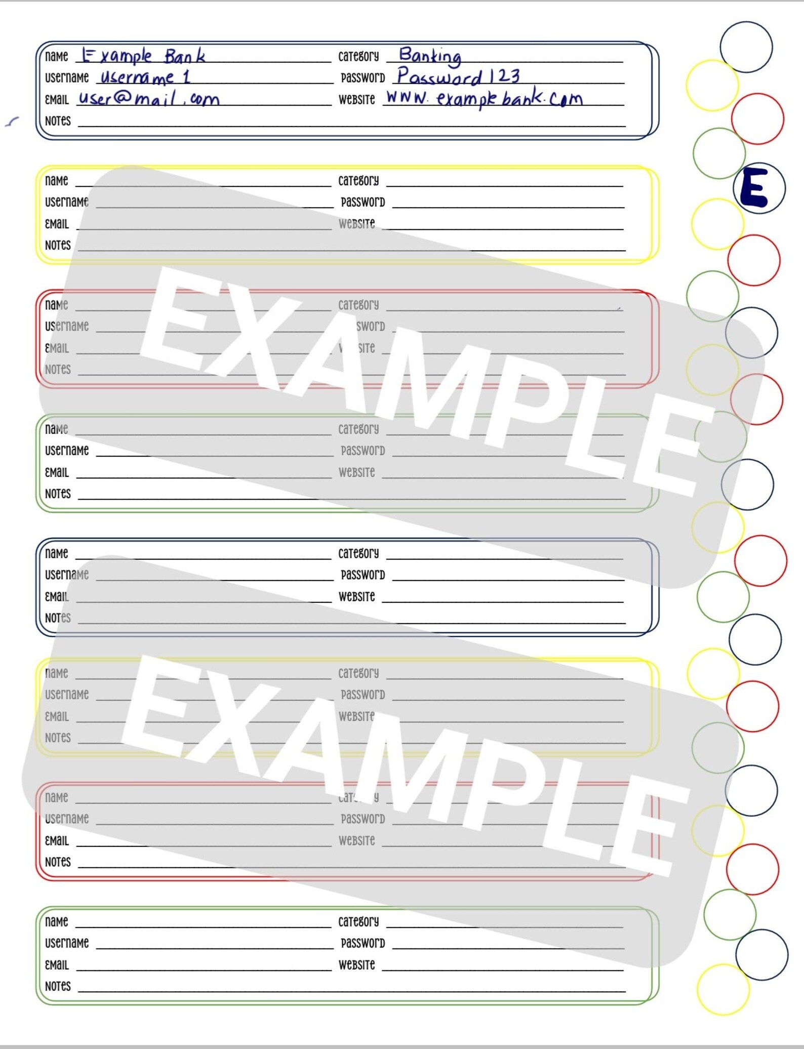Password Book Template - Colors - Etsy