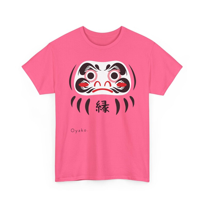 Pink Daruma T-shirt — Japanese Lucky Doll Graphic Tee, Symbol of Love and Good Relationships ...