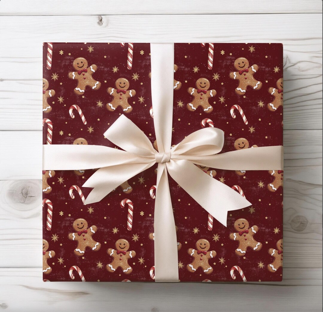 Gingerbread Man Holiday Wrapping Paper: Festive Christmas Gift Wrap - Etsy