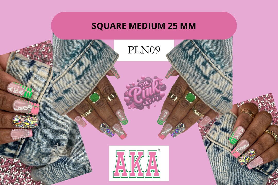 Handmade AKA Pink and Green Press on Nails and Application Kit - Etsy