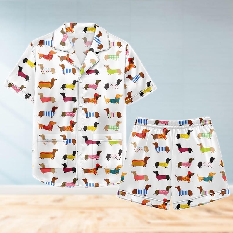Dachshund Dog Satin Pajamas Set, Sausage Dog Women Pajamas, Wiener Dog ...