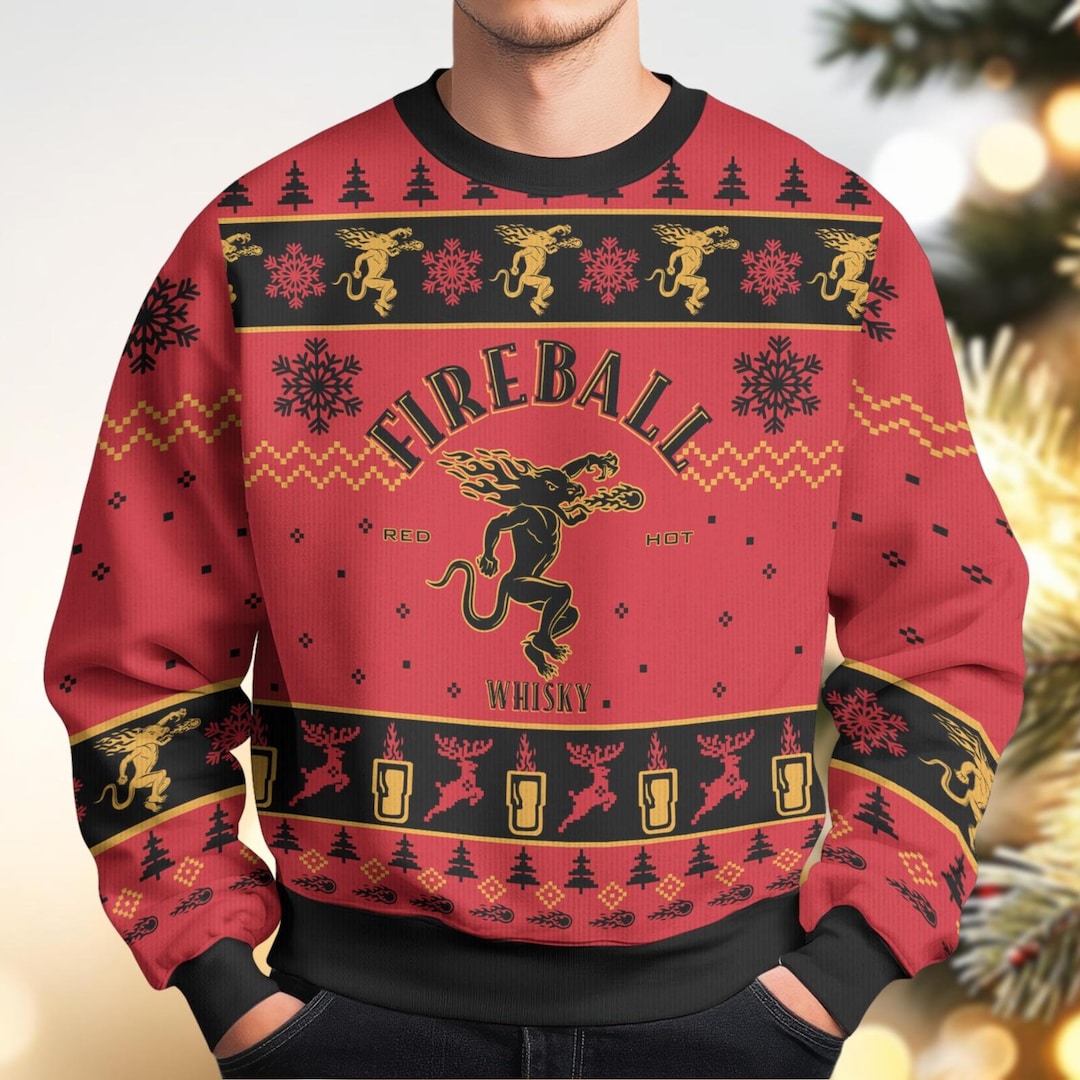 Christmas Fireball Whisky Ugly Sweater, Vodka Holiday Sweater ...