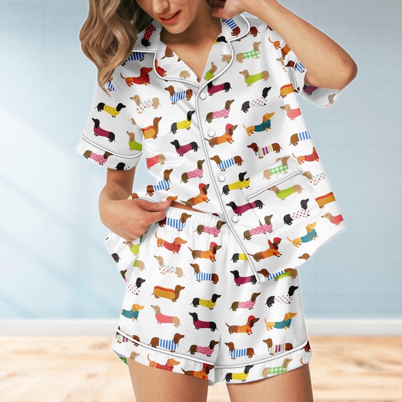 Dachshund Dog Satin Pajamas Set, Sausage Dog Women Pajamas, Wiener Dog ...