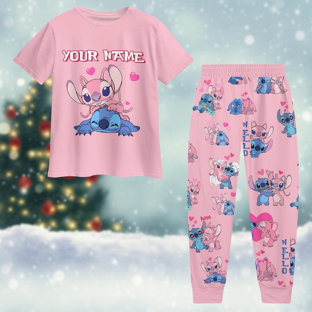 Personalized Stitch Angel Pajamas Set, Lilo Stitch Holiday Pajamas ...