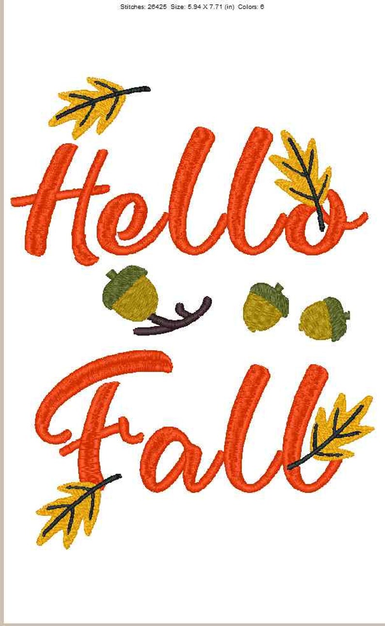 Hello Fall Embroidery Design in 2 Sizes Instant Digital - Etsy