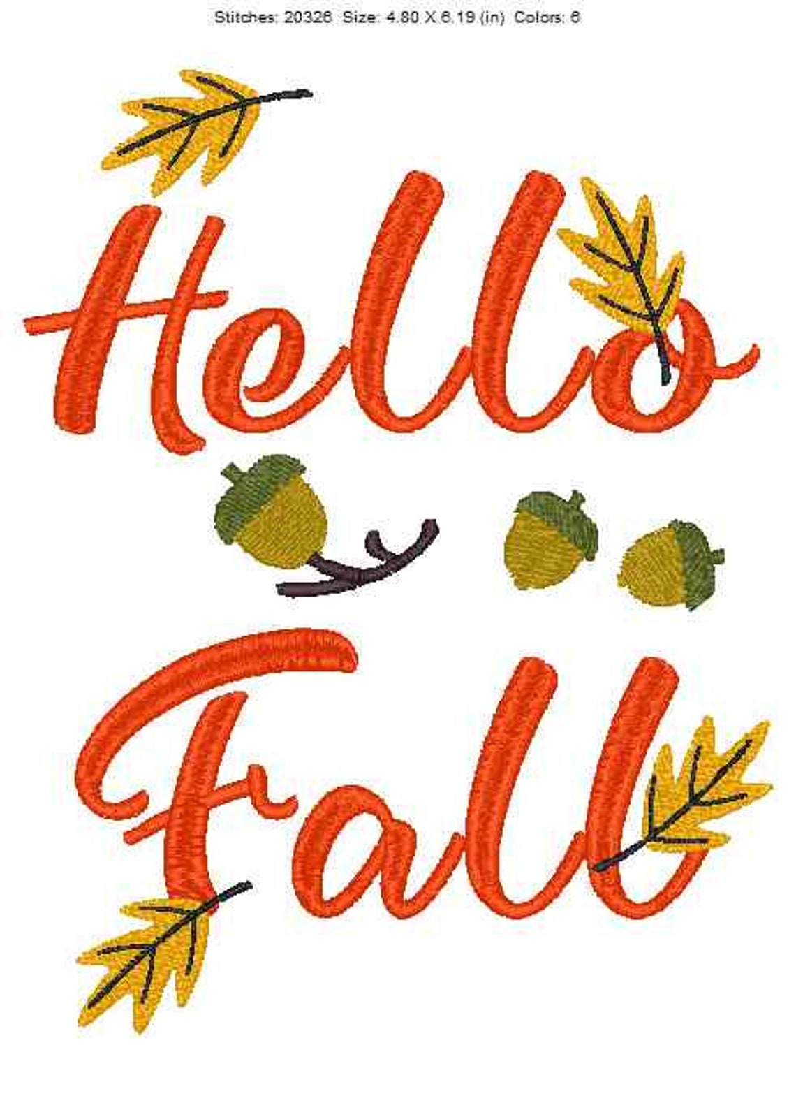 Hello Fall Embroidery Design in 2 Sizes Instant Digital - Etsy
