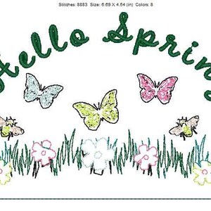 Hello Spring Sketch Embroidery Design in Two Sizes Instant - Etsy