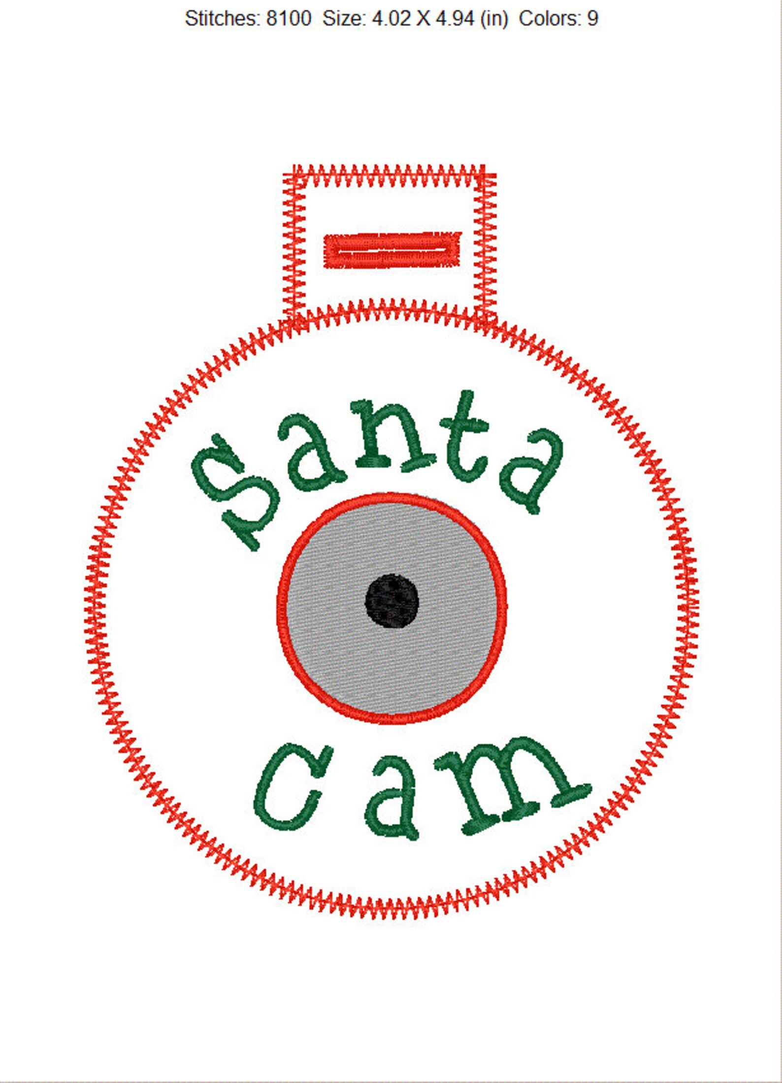 Santa Cam Embroidery File With and Without Button Hole | Etsy
