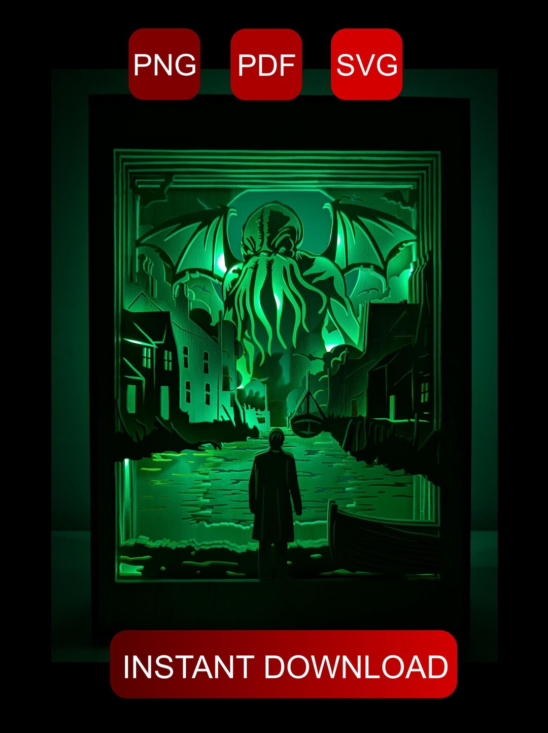 Cthulhu Papercut Lightbox File Lightbox Template Lightbox Svg Png Pdf ...