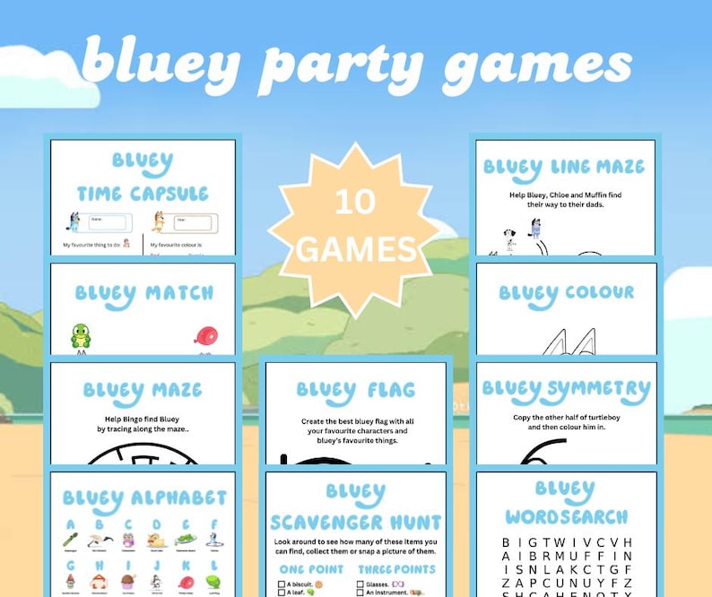 Kids Bluey Game Pack, Printable Party Games, Bluey Party, Party Pack ...