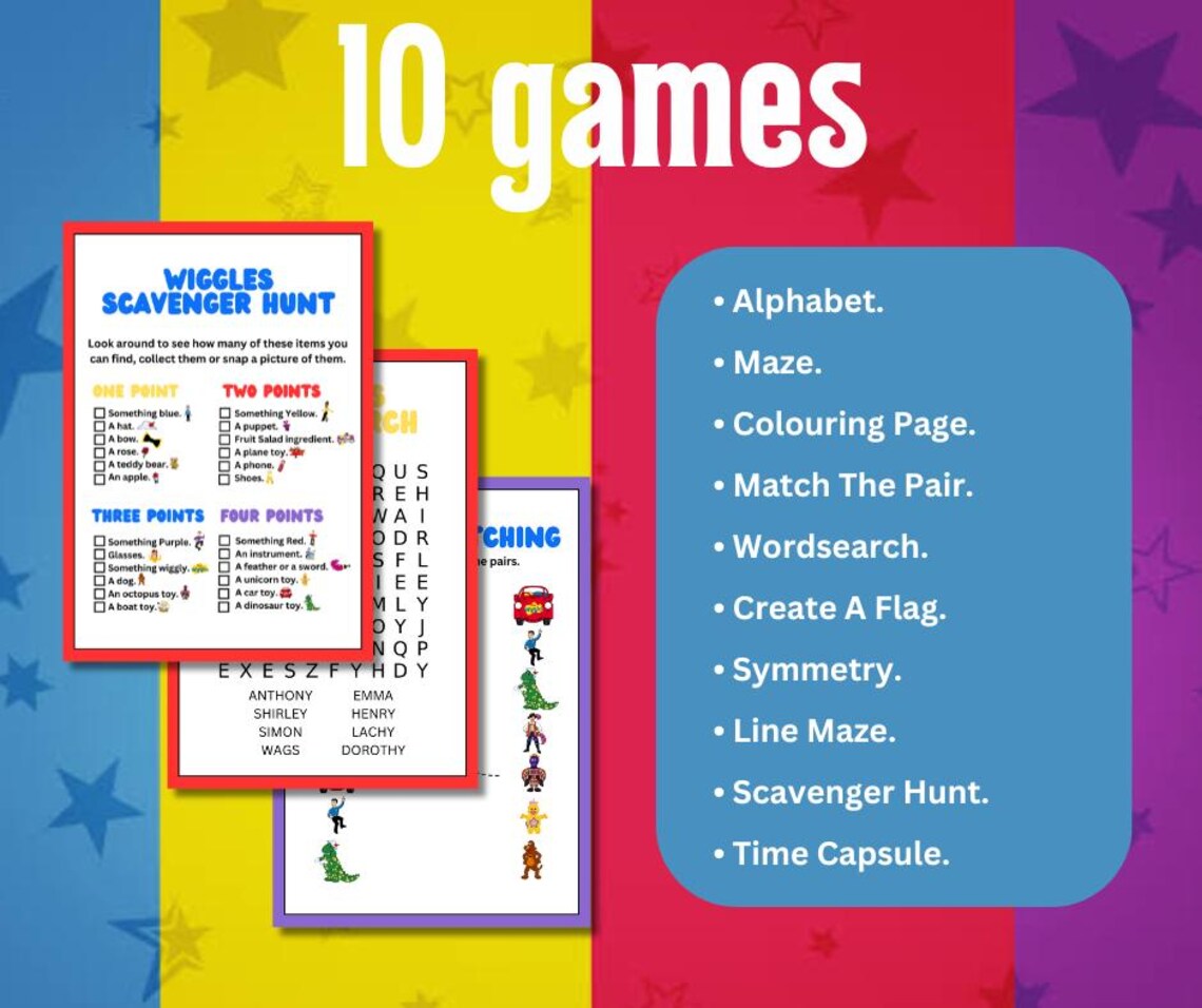Kids Wiggles Game Pack, Printable Party Games, Wiggles Party, Party ...
