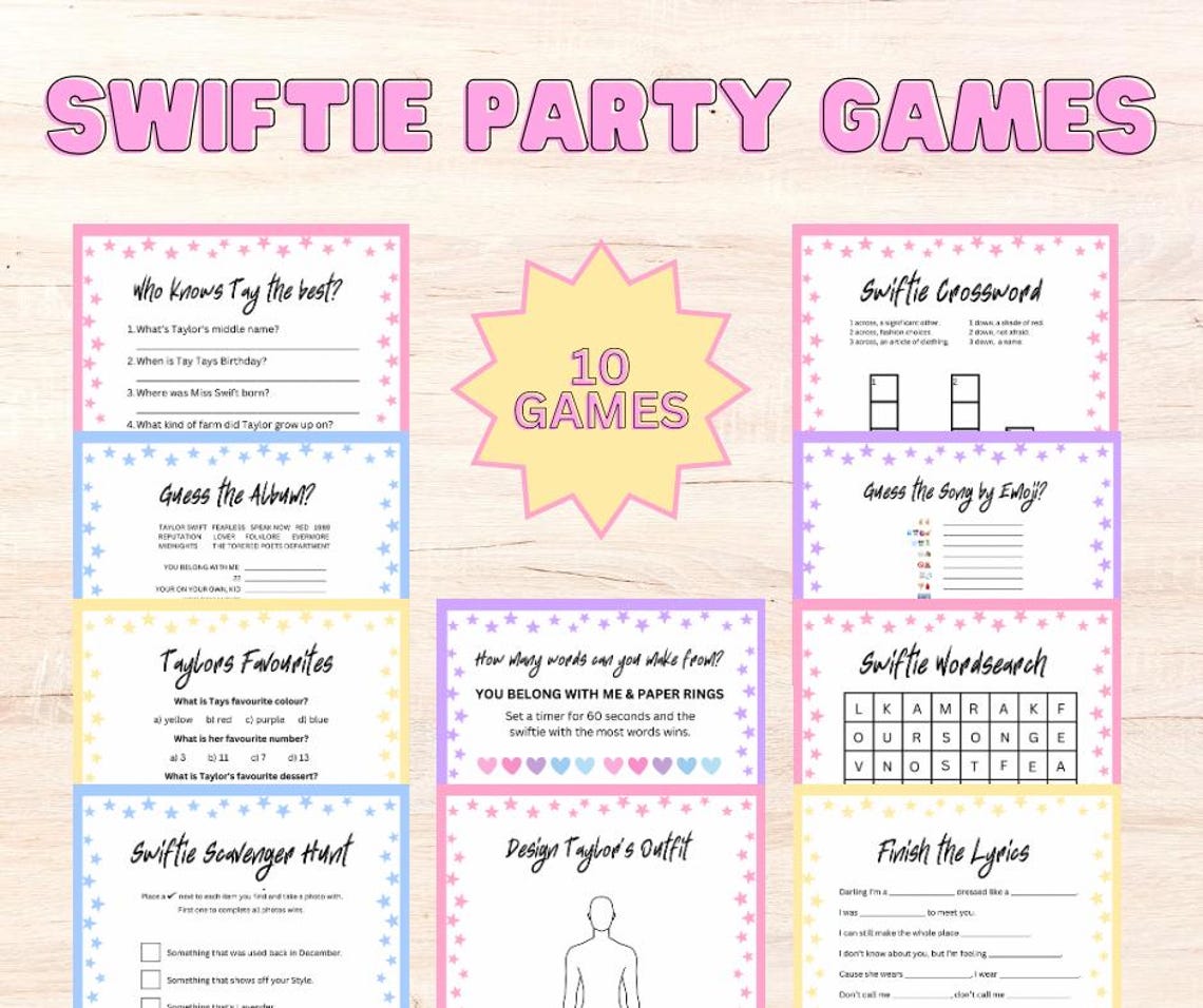 Kids Swiftie Game Pack, Printable Party Games, Swiftie Party, Party ...