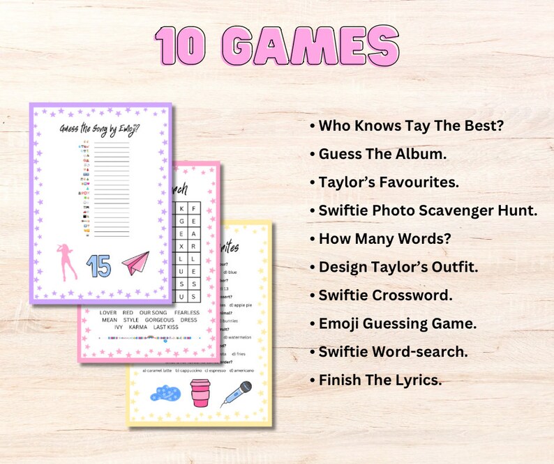 Kids Swiftie Game Pack, Printable Party Games, Swiftie Party, Party ...