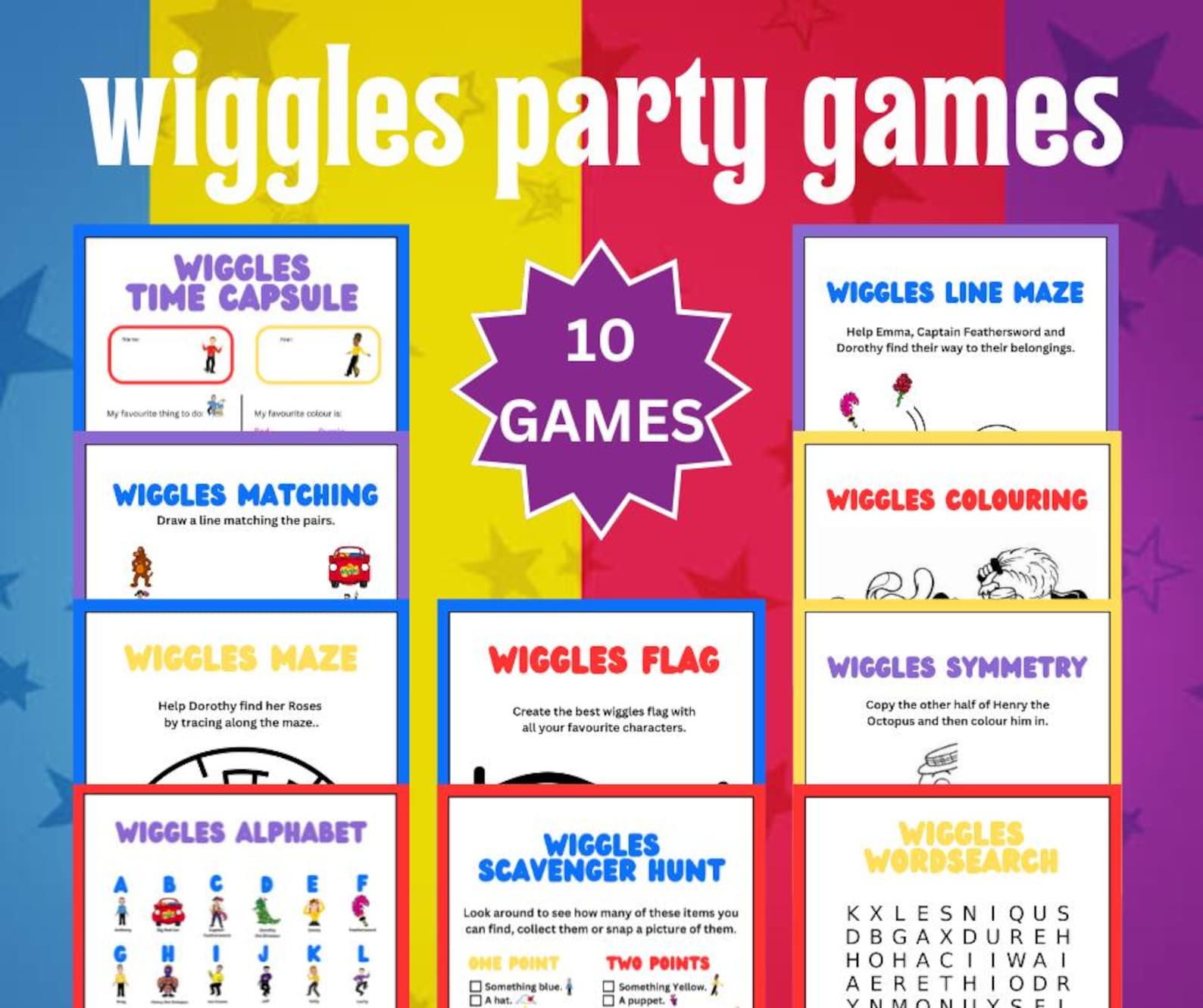 Kids Wiggles Game Pack, Printable Party Games, Wiggles Party, Party ...
