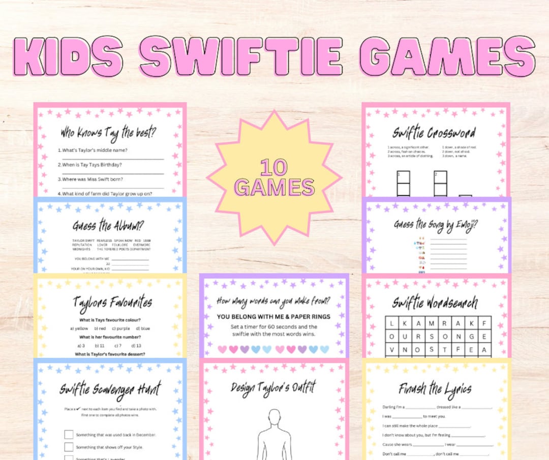 Kids Swiftie Game Pack, Printable Party Games, Swiftie Party, Party ...
